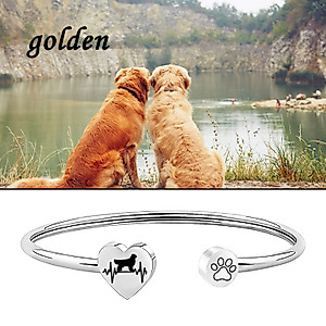 FUSTMW Dog Owner Bracelet Dachshund Boxer Golden Retriever Dog Lover Gifts Pitbull Boston Terrier Paw Print Bangle Jewelry (Golden Retriever Bracelet)