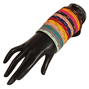 Touchstone NEW Colorful Bangle Collection Indian Bollywood Beautiful Hand Cut Edges Golden Sparkles 12 Lively Textured Matte Colors Designer Jewelry Bangle Bracelets. Set of 144.for Women