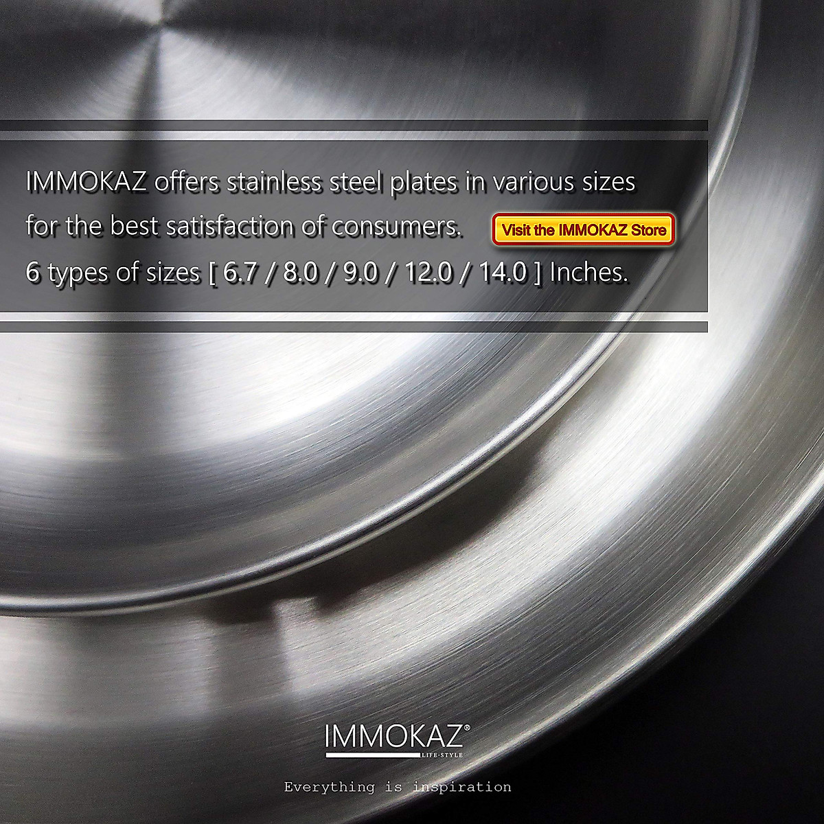 IMMOKAZ Matte Polished 6.7 inch 304 Stainless Steel Round Plates Dish Set, for Dinner, Camping, Outdoor, Baby safe, Toddler, Kids, BPA Free, Pack of 2 (S)