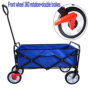 Wagon Cart with Wheels Foldable,Utility Garden Cart,Utility Collapsible Folding Wagon with Heavy-Duty Steel Frame,Camping Folding Wagon,Trolley Cart for Garden,Outdoor Travel (Blue)