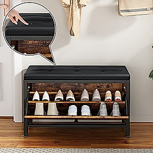Mostmahes 8-10 Pairs Shoe Storage Bench with Hidden Shoe Rack, Entryway Bench Seat with Shoe Storage Shelf, Shoe Storage Cabinet for Entryway Closet