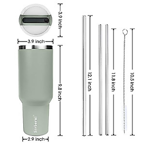 Serborni 40 oz Tumbler With Handle and 3 Straws Lid, Insulated Tumblers Stainless Steel Travel Coffee Mugs For Hot and Cold（Bay Leaf）