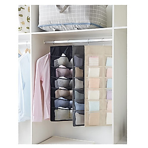 Hanging Bra Closet Organizer and Storage Pockets Wall Organizer 24 Pockets Enlarged Hanging Mesh Pockets Dual Sided Wall Closet Underwear,Bra,Socks,Accessories with Hanger (Grey)