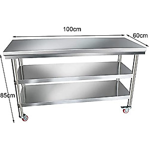 Commercial Kitchen Work Catering Table, Kitchen Work Table Stainless Steel Worktable Commercial Heavy Duty Prep Workbench with 4 Casters (Wheels) for Restaurant, Hotel Rack (Size : 100x60x85cm)