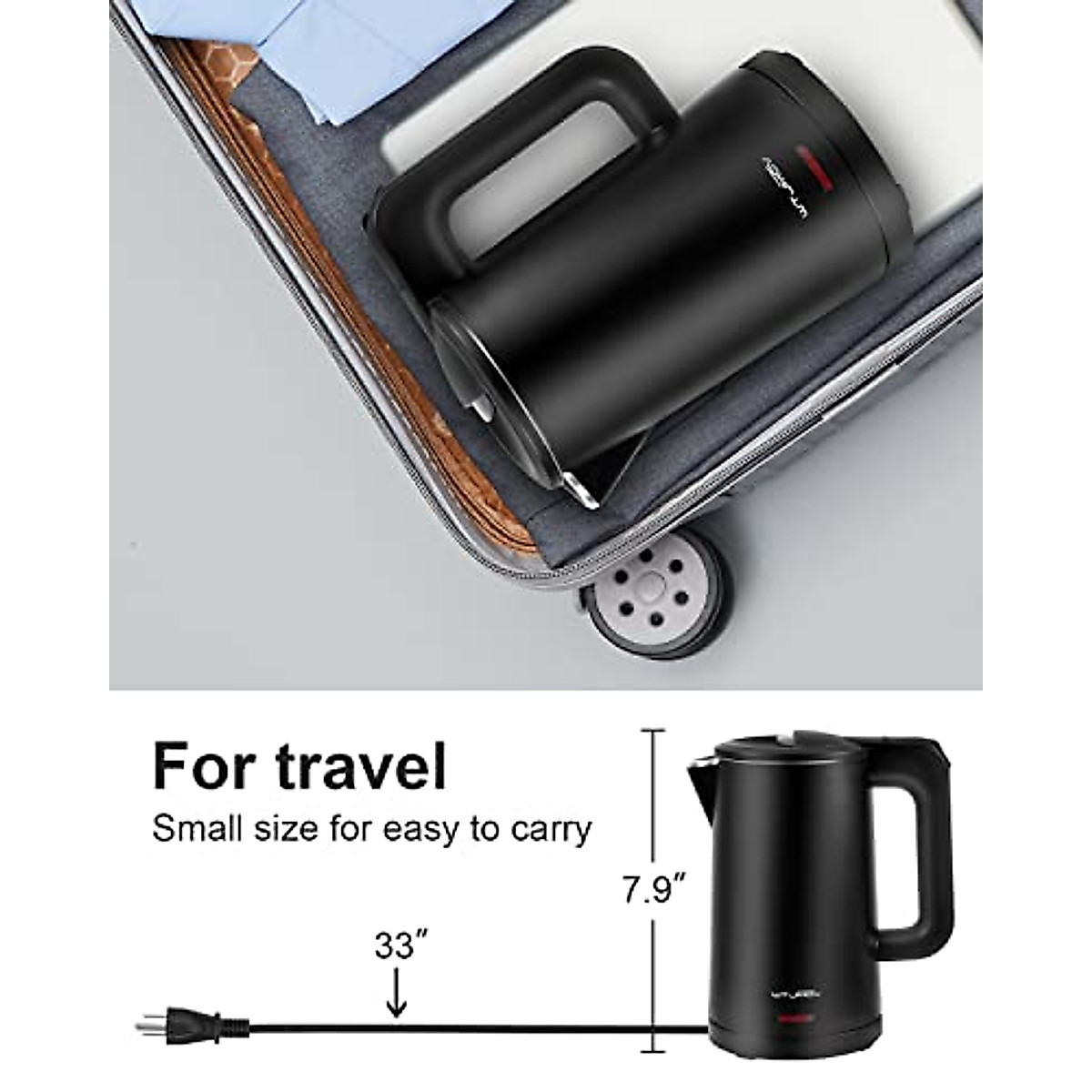 0.8L Electric Kettle Stainless Steel, 800 Watts Small Electric Kettle Fast Boil Auto Shut-off, Portable Water Boiler for Small Kitchen, Business Trip and More