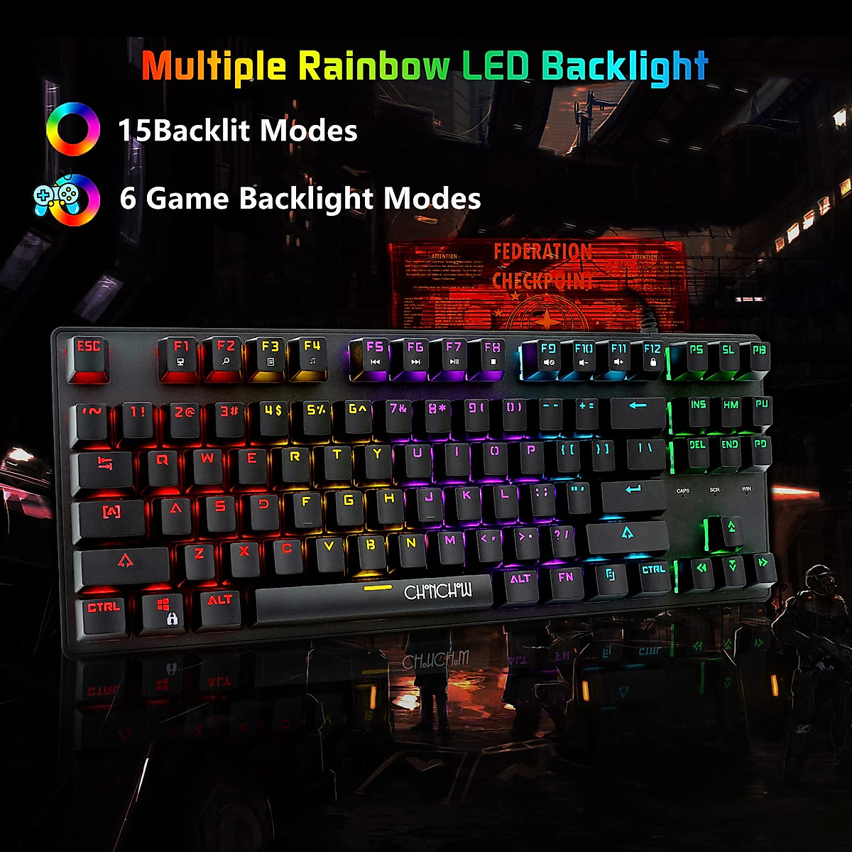 Mechanical Gaming Keyboard and Mouse Combo-CHONCHOW TKL 87 Keys Blue Switche RGB Rainbow Backlit Keyboard 3200DPI Mice with 6 Button Value Combo for PS4 Xbox Laptop Windows PC Gamer