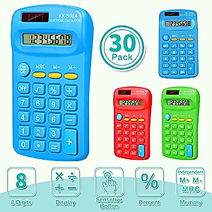 30 Pack Pocket Calculator Small Battery Powered Calculator Bulk Mini Size 4 Function Calculator Hand Held Basic Calculator for Students Kids School Home Office (Green, Red, Blue)