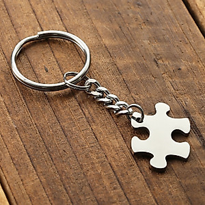 Jovivi 2pcs Stainless Steel Puzzle Couples Keychain Jewelry Set - Valentines Day Best Friend Gift