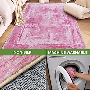 Hudson Comfort Living Room Area Rug – Faux Rabbit Rug for Bedroom, Nursery, Office – Machine Washable & Pet-Friendly Rugs - Super Soft 8mm Pile Height with Anti-Slip TPR Backing (Pink, 5x7)