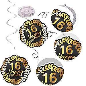 wongmode 16th Birthday Decorations Set - Happy Birthday Theme Swirls Streamers Garland Banner and Cake Topper Cheers to 16 Years Old Party Supplies