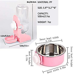 Kathson Rabbit Suspended Feeder Dispenser Hanging Water Fountain Automatic Bottle,Crate Bowl Removable Plastic Stainless Steel Pet Cage Coop Cup with Bolt Holder Set for Bunny Cat Dog and Other Animal