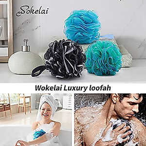 Shower Puffs Loofahs Sponge for Body Wash, Bath Mesh Poufs Luffa sponges for Women Men Kids, Exfoliating Body Scrubber Shower Ball Buff Bath Scrunchies for Skin Cleansing, Large 75g XL 3pack