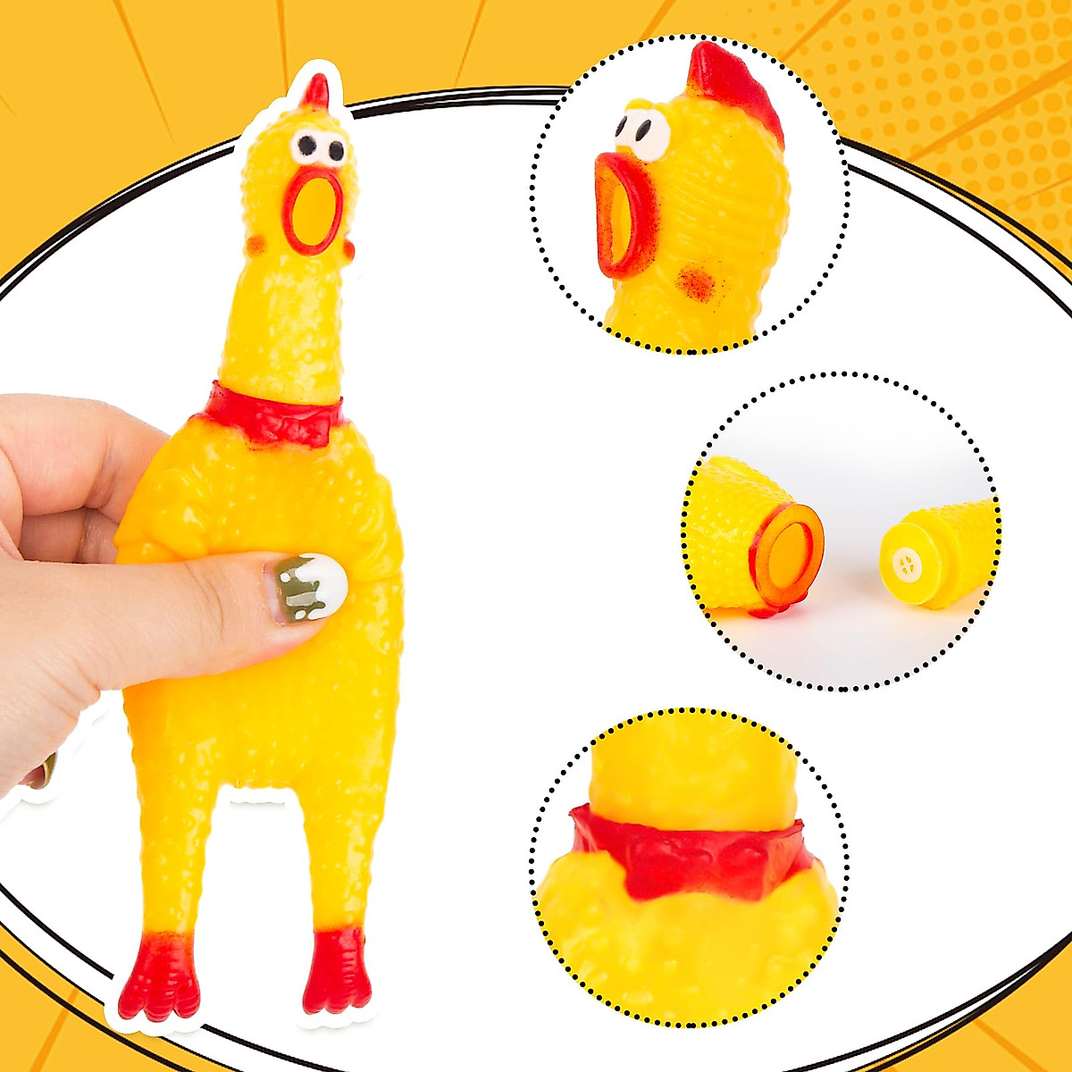 AMOR PRESENT 16PCS Squeaky Rubber Chicken, Screaming Rubber Chickens Toys for Kids Party Favors Prank Toys Dog Toys Noise Maker
