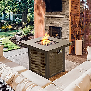 Propane Fire Table, Outdoor Fire Pit Table with Lid and Lava Rock, 28" Large Fireplace with Auto-Ignition 50000 BTU, Gas Fire Pits for Patio Garden Backyard, Brown