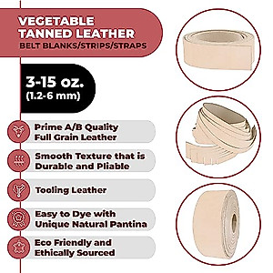 ELW Leather Blank Belt | 3-4 Oz. (1.2-1.6mm) Thickness | Size: 1-1/4"x40" (3.175x101cm) Cowhide Vegetable Tanned | Full Grain Strip, Strap | Ideal for DIY Belts for Tooling, Crafting & Stamping
