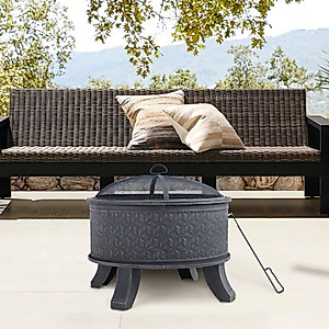 Wood Burning Fire Pit for Outside Antique Bronze 26 Inch Firepit Large Round Fire Pit Bowl with Poker & Spark Screen for Patio Lawn Backyard 4 Leg & Bronze Finish