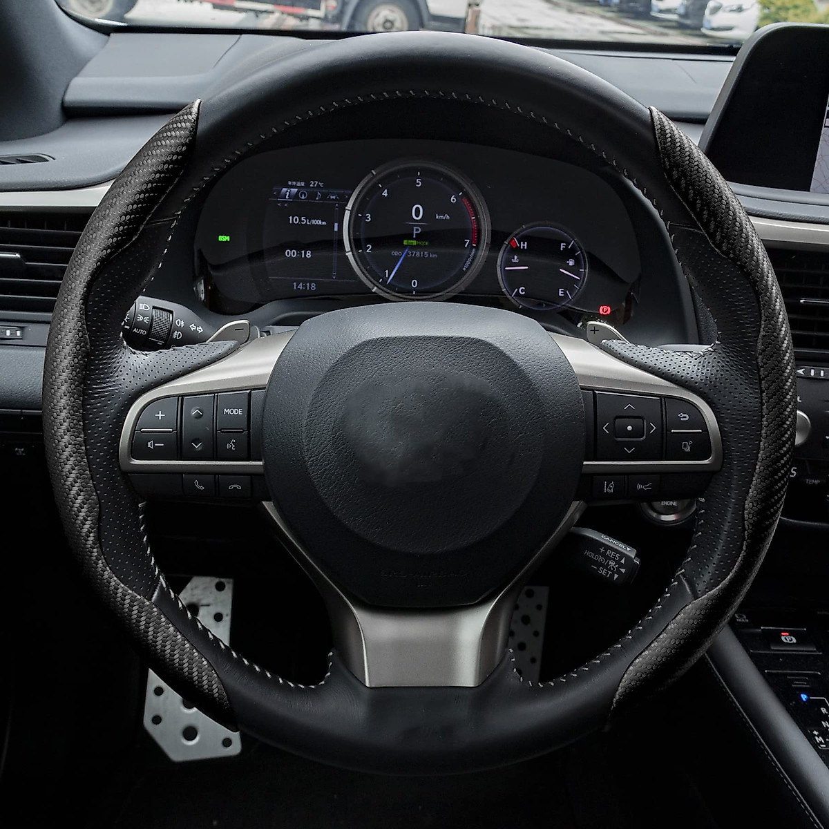 Amiss Car Carbon Fiber Anti-Skid Steering Wheel Cover, Segmented Steering Wheel Protector, Butterfly Cover, Universal 99% Car Wheel Cover Protector, Car Interior Accessories (Black)