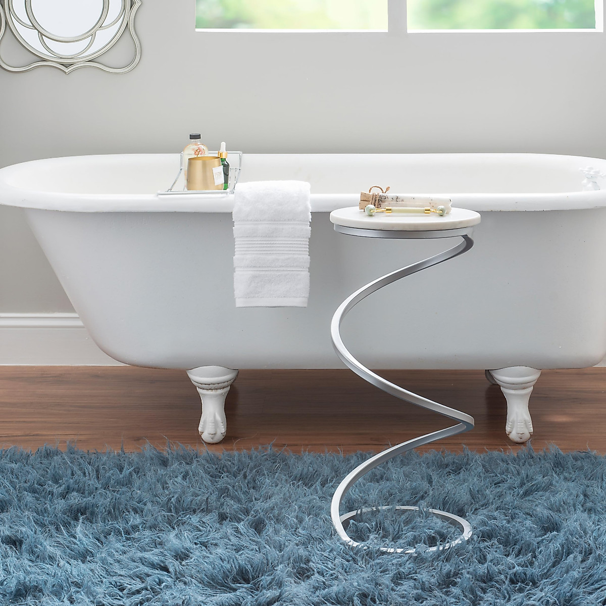 Powell Company Silver Spiral Metal Base with White Marble Top Drink Powell Nora Table