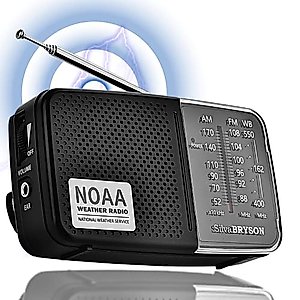 NOAA Weather Radio SilvaBRYSON, Emergency AM/FM Battery Operated Handheld Radio with Speaker and Best Reception for Hurricane, Home, Running. Convenient Headphone Jack, Operated by 2AA Battery.
