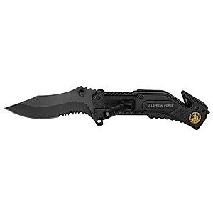 3.5" Special Forces Folding Knife w/LED Light Features Seatbelt Cutter, Glass Breaker, and Belt Clip on Back of Knife, as Well as a fold-Out LED Flashlight Size 8" Opened