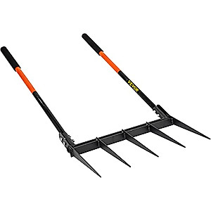 VEVOR Broad Fork Tool, 5 Tines 20 in Wide, Garden Tool with Fiberglass Handle for Gardening and Cultivating, Aerate Clay Soil for Farm