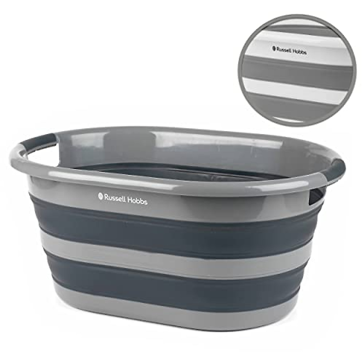 Russell Hobbs LA053879GRYEU Oval Folding Plastic Laundry Basket, 27 L, Black/Grey