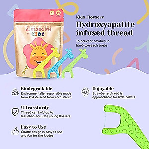 AutoBrush for Kids Strawberry Flavored Dental Flossers, First Nano-hAp (Nano Hydroxyapatite) Infused Floss Picks (1 Pack)