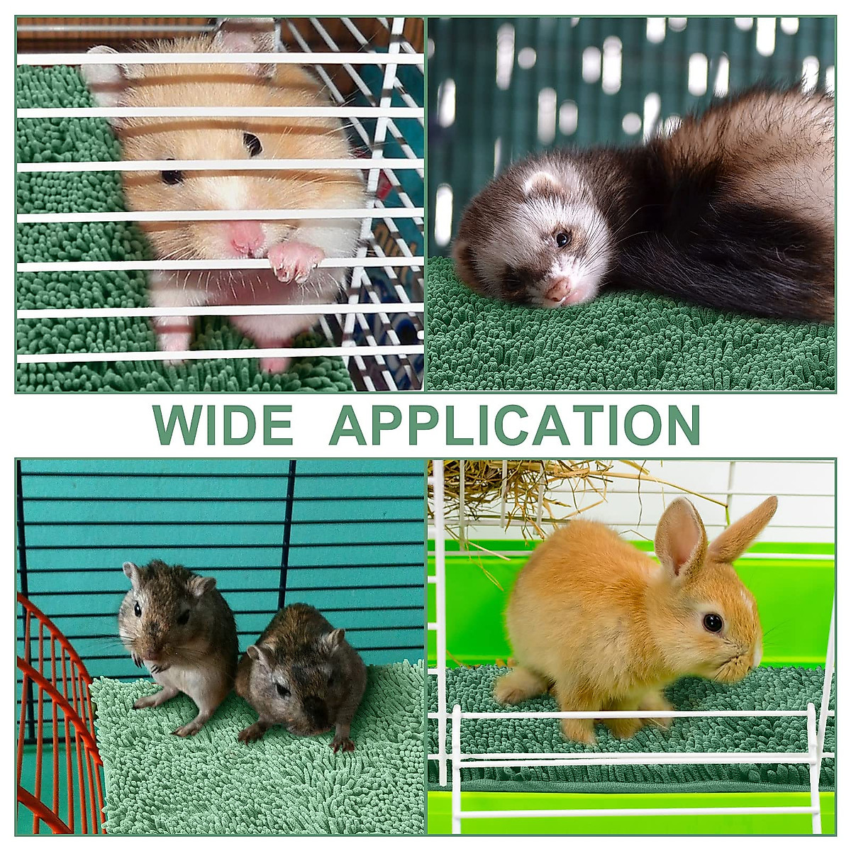 Chumia 3 Packs Guinea Pig Cage Liners Bedding Winter Warm Critter Nation Cage Liner for Rabbit Small Animals Cage Absorbent Pee Pad Supplies Bed Mat (Green,16 x 24 Inch)