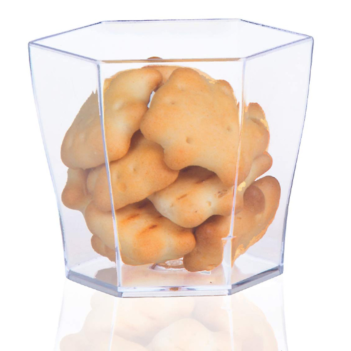 Lawei 100 pack 2 oz Plastic Dessert Cups with 100 Plastic Spoons - Hexagonal Mini Bowl Disposable Bowls for Chocolate Desserts, Appetizers, Dessert Samplers, Dessert Shot Glasses & More