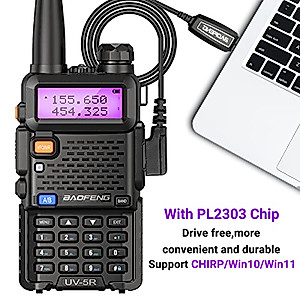 Baofeng UV-5R Ham Radio Handheld Rechargeable Two Way Radios Long Range Portable Radio with Extra AR-771 Antenna Speaker Microphone Programming Cable，2pack