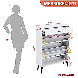 ME2 Shoe Cabinet for Entryway with 1 Slide Drawer & 2 Flip Drawers, Freestanding Shoe Rack Storage Organizer (White)
