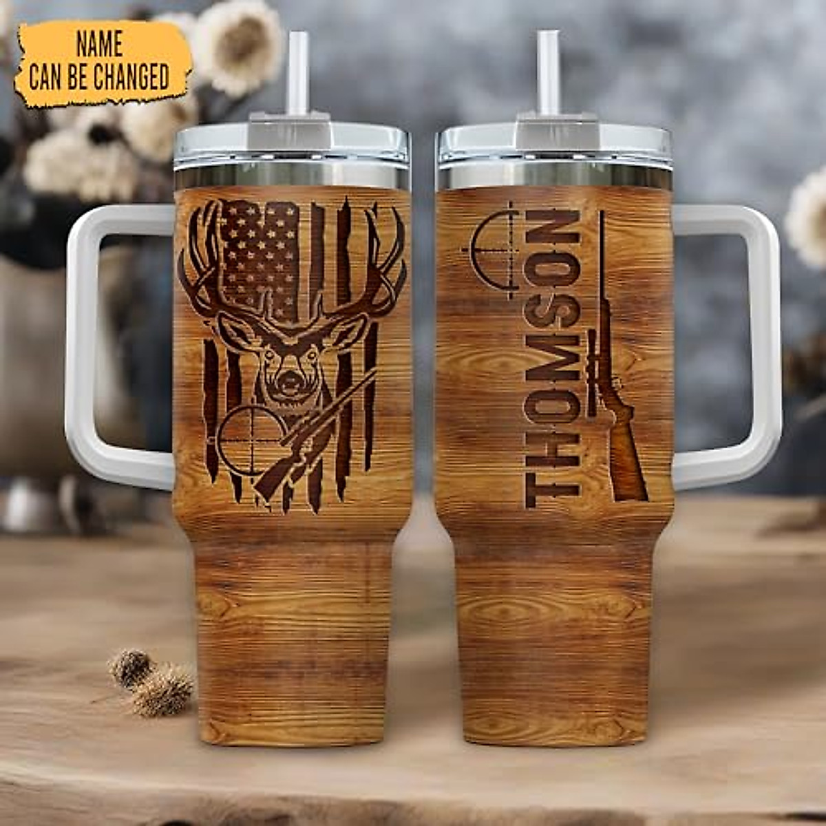 Hyturtle Personalized Hunting Gifts For Men-Deer Hunting Tumbler 40oz with Handle & Straw-Stainless Steel Travel Coffee Cup With Lid Gift For Dad Him Boy Husband-Birthday Christmas Gifts For Hunters