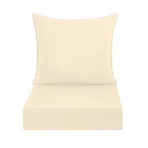 downluxe Outdoor Deep Seat Cushions Set, Waterproof Memory Foam Patio Furniture Cushions with Zipper for Outdoor Chair Sofa, 24" x 24", Beige, 2 Piece Set