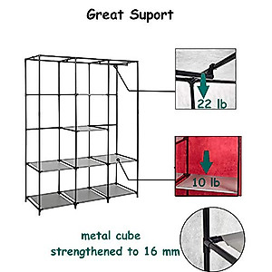 LUCKYERMORE Wardrobe Closet Portable Cloth Closets Organizer Clothes Storage with Hanging Rack and Removable Cover, Red