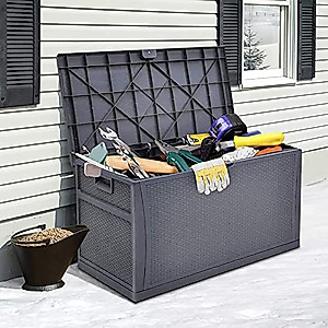 Incbruce Outdoor Storage Box 120 Gallon Patio Deck Box with Handles, Patio Storage Waterproof Deck Boxes Garden Resin Deck Storage Container Lockable Storage Box (Grey)