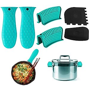 Silicone Hot Handle Holder,6PCS Pan Handle Sleeve Pot Holders Cover Green, Non Slip Rubber Pot Holders for Kitchen Heat Resistant, Handles Grip Covers for Cast Iron Skillets Frying Pans Casserole