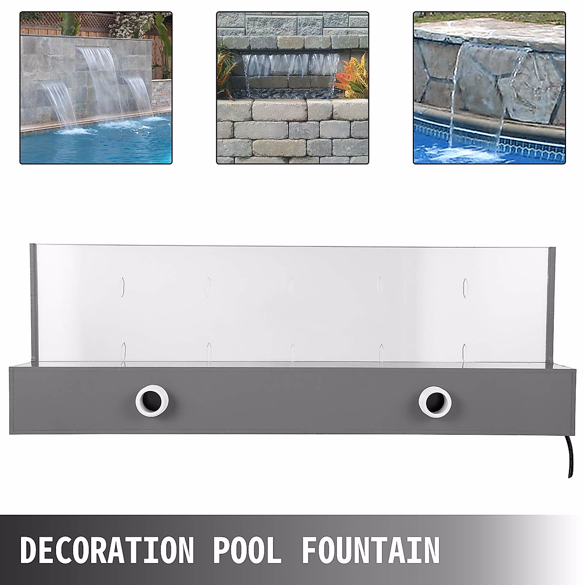 Happybuy Fountain Spillway 23.6x3.2x8.1 Inch, Pool Waterfall Fountain 17 Colors Led, Pool Water Fall Kit with Remote, Pool Spillway Solid Acrylic Pool Waterfall for Garden Pond, Swimming Pool, Square