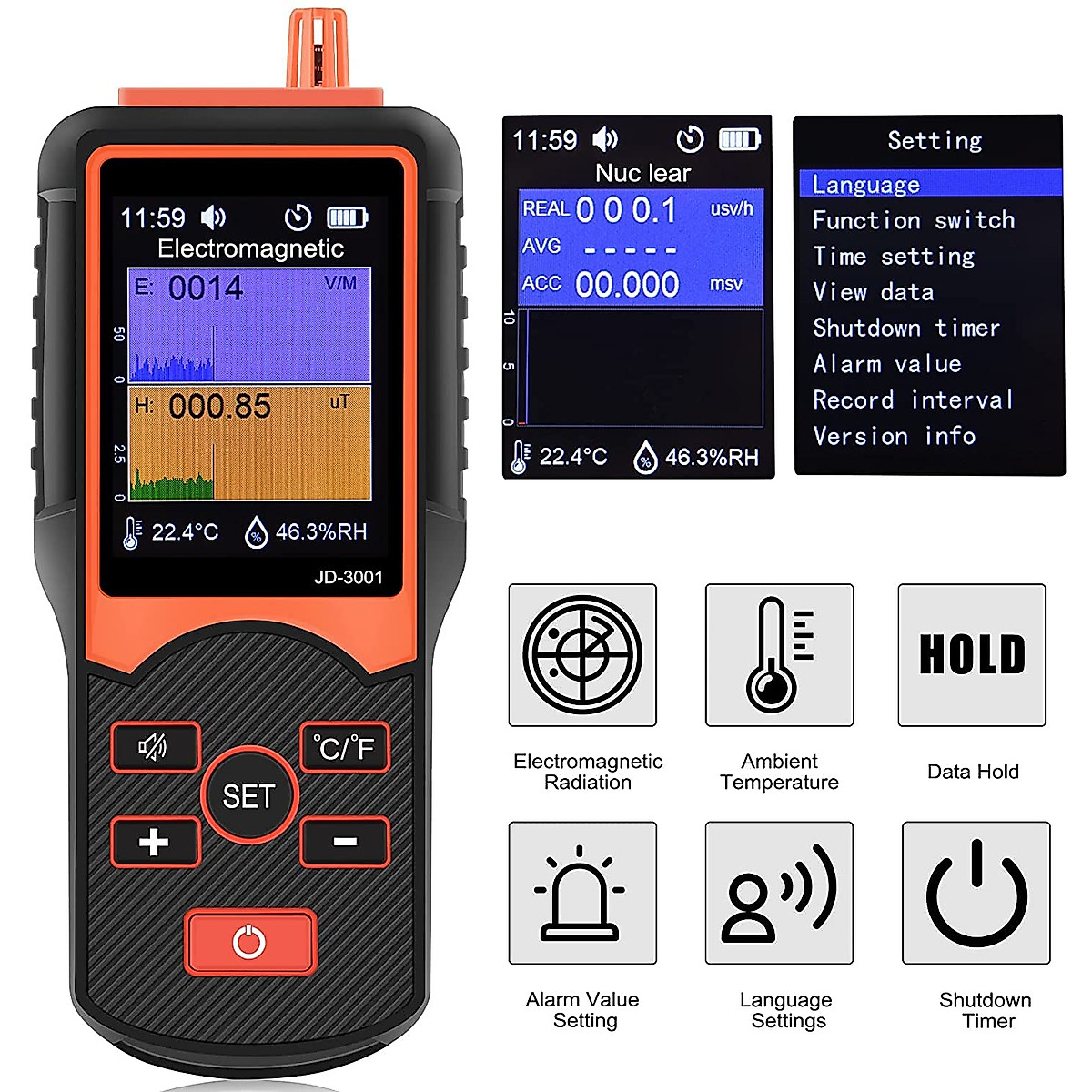 Geiger Counter, Electromagnetic Radiation Detector, Portable Handheld Digital Electromagnetic Radiation Detector with Backlight LCD Display JD-3001 Test Equipment for X-ray Computers Tv Phones