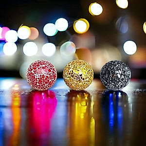v2croft 3 in Decorative Orbs Glass Balls Set of 6,Mosaic Sphere Globe for Whole Housewares,Wedding/Birthday,Bowls,Vases Dining Table Centerpieces(Gold,Black,Red)