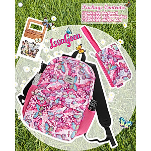 LSSAGOON Butterfly Print Backpack for Girls Teens Women.16in Bookbag W/Stationery Bag.Casual Baypack for Travel School Gift.