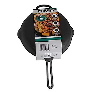 Mirro MIR-19053 12" Pre-Seasoned Ready to Use Round Cast Iron Skillet with Helper Handle, Black