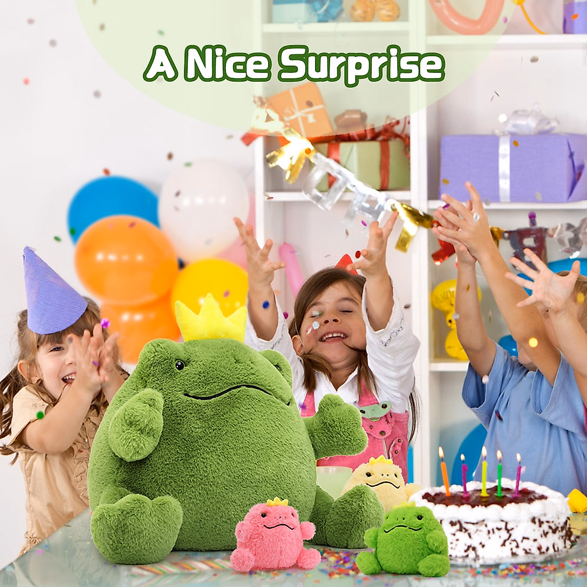 MorisMos Big Frog Stuffed Animal, Large Frog Plush Toy with Babies Inside, Giant Mommy Stuffed Frog Pillow with Baby Frogs Set, Gifts for Kids, Boys, Decorations on Christmas, Birthday, 17in