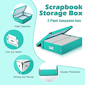 2 Pack 12“ x 12" Jumbo Photo Storage Box Fold Scrapbook Storage Box with Lid Forest Green Archival Storage Boxes Document Organizer Boxes Photo Storage Ideas For Album Keepsake 14.5" x 12.8" x 3.5"