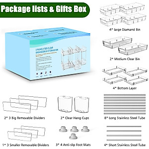 RIKOJUXI 3 Packs 2 Tier Under Sink Organizer with Removable Dividers and Stackable Design, Multi-use Pantry Organizers and Storage, Pull Out Cabinet Organizer Bathroom Counter Organizer