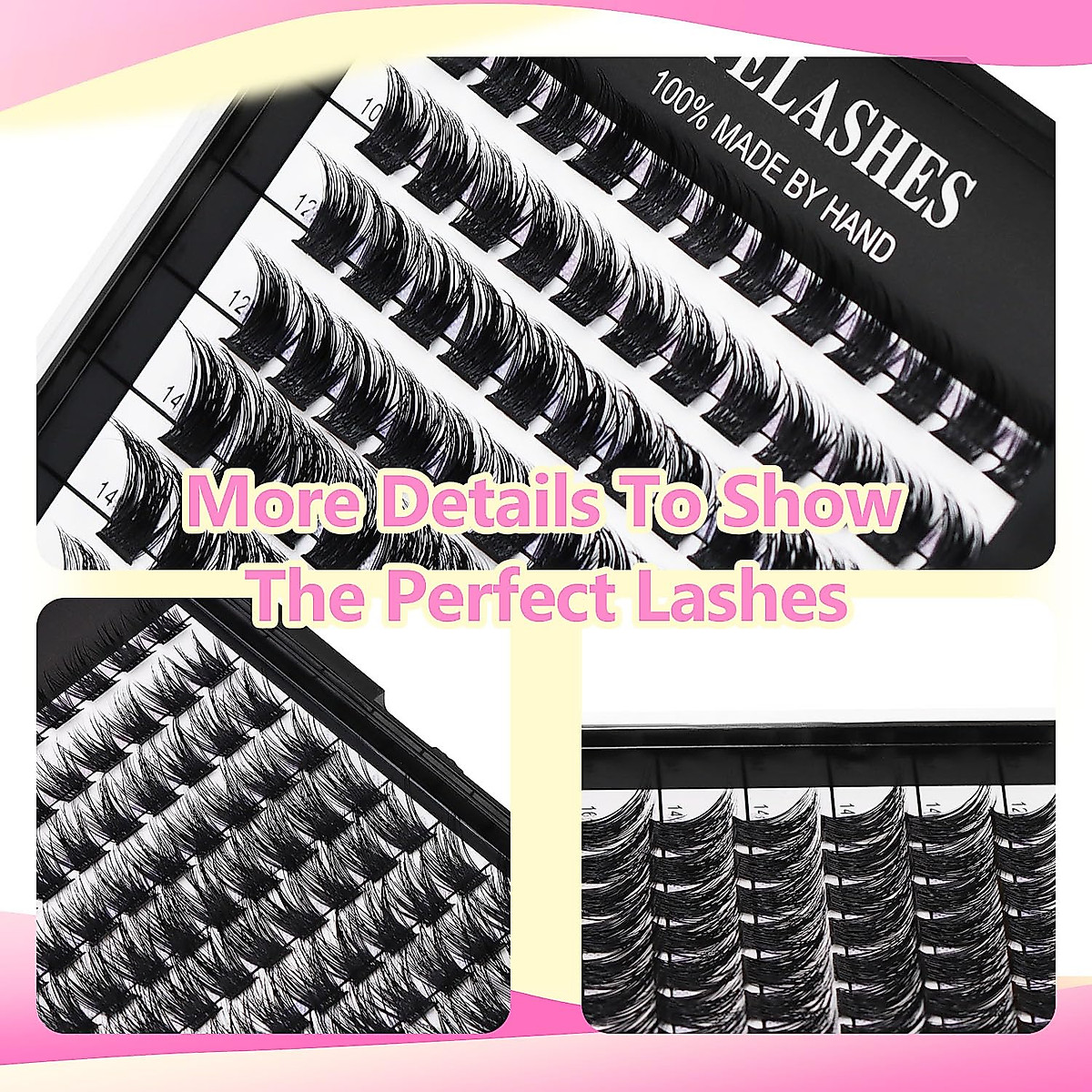 Hannahool Mixed 8-12-14-16mm/8-10-12-14mm/10-12-14-16mm/14-15-16mm Wide Stem Individual False Eyelashes Soft Lightweight Volume Eyelashes Extensions Makeup Cluster Lashes (Mixed 8-10-12-14mm)