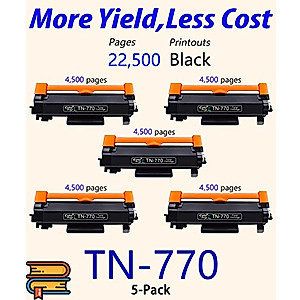 5-Pack ColorPrint Compatible TN770 High Yield Toner Cartridge Replacement for Brother TN770 TN 770 TN760 Work with HL-L2370DW HL-L2370DWXL MFC-L2750DW MFC-L2750DWXL Printer (Black)