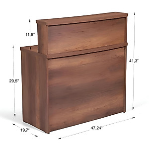 UGOS Mono Walnut Modern Reception Desk w/Transaction Counter | Laminate Desktop | Multifunctional Standing Front Desk for Home, Office, Salon, Spas, and Lobby 47 inch (120 cm)