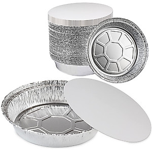 Fit Meal Prep [50 Pack] Round 8 Inch 37 oz, 2.3 lb, 1.1 Quart Disposable Aluminum Foil Pan Take Out Food Containers with Flat Board Lids, Steam Table Hot Cold Freezer Roasting Baking Oven Safe