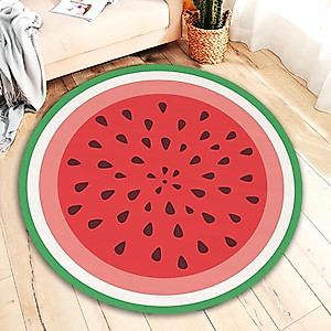 Rugendary Cute Watermelon Fruit Rug Cool and Fresh Home Decor for Kitchen Kids Room Bathroom Bedroom Machine Washable Round Area Rug Summer Home Decoration Carpet (Ultra Soft Quality, 4x4 ft.)
