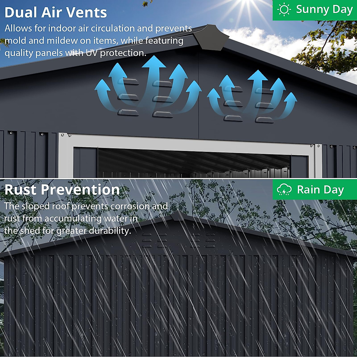Zstar 10 x 8 FT Outdoor Storage Shed, Metal Storage Shed with Updated Frame Structure, Lockable Doors and Sloped Roof, Large Storage Shed for Backyard Garden Patio Lawn, Gray